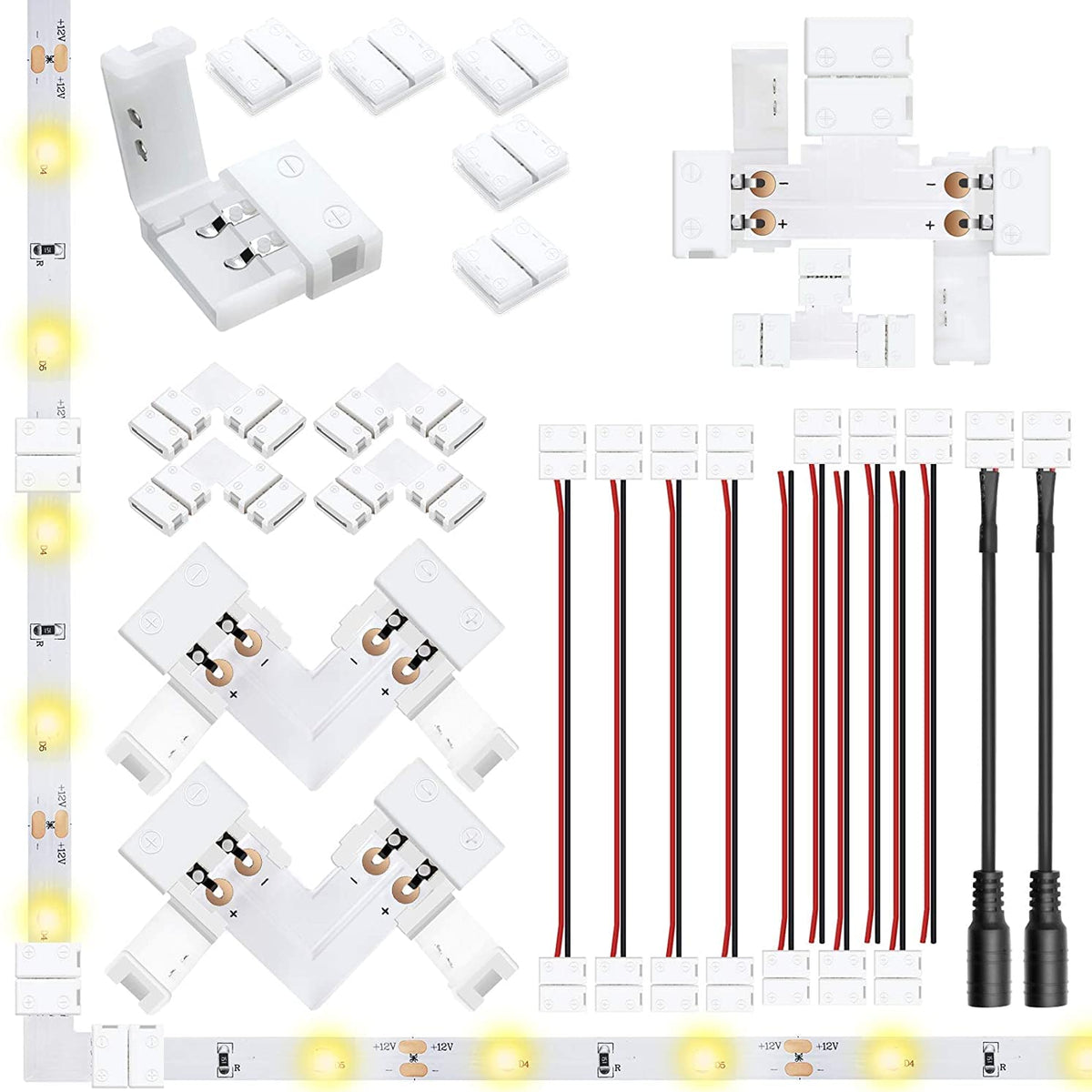 LightingWill 2 Pin LED Strip Light Connector Kit, 10mm Solderless ...