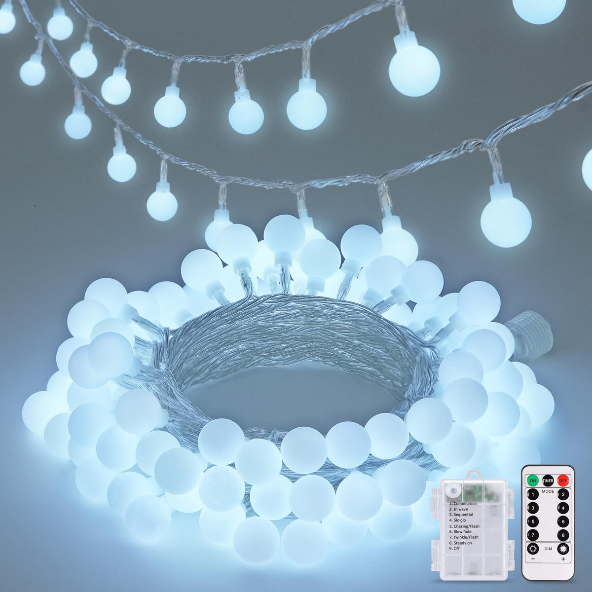 JMEXSUSS Globe String Lights - 100 LED White Fairy Lights, 33FT Waterp ...