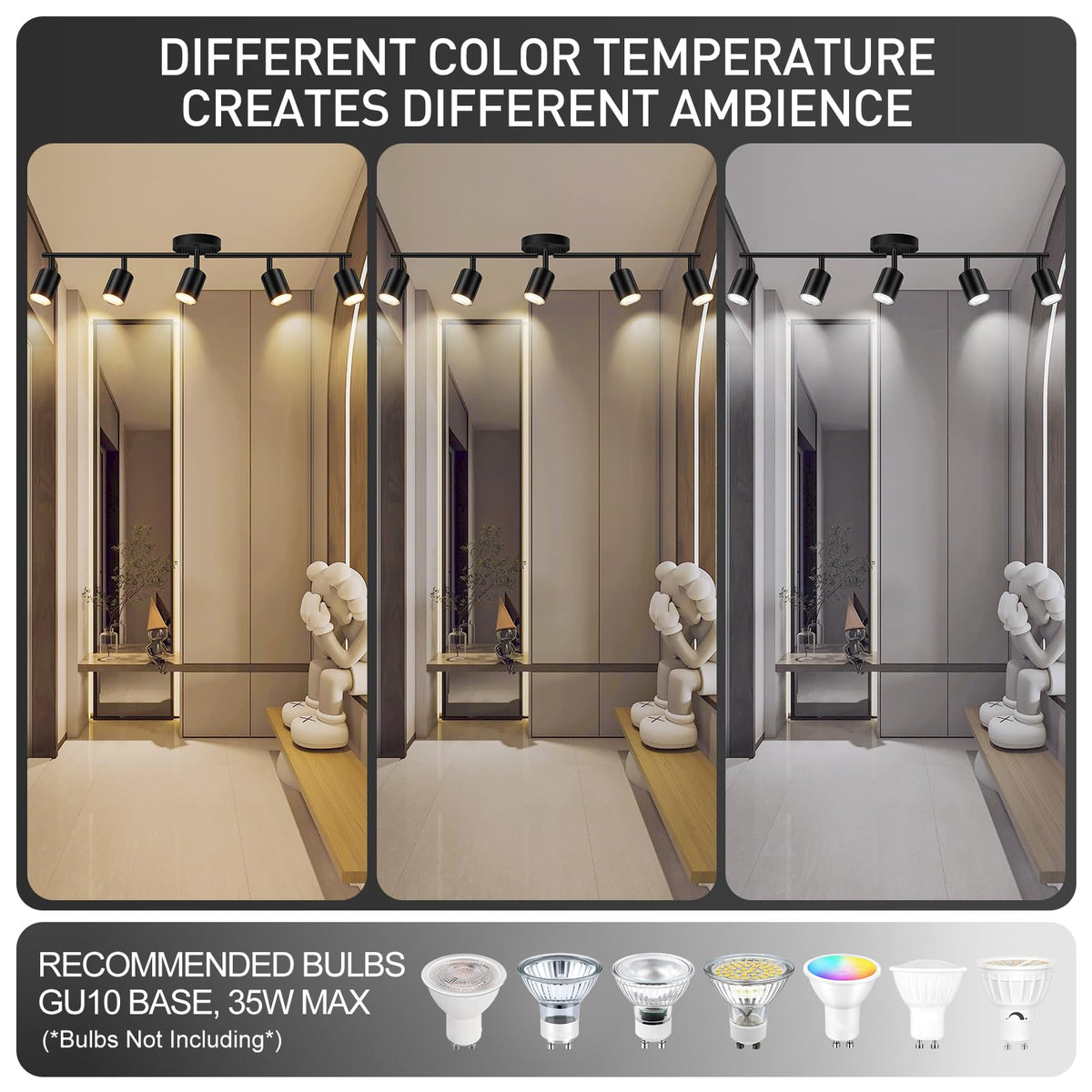 Black Track Lighting Kit Kitchen, 5 Light Track Lighting Fixtures Ceil ...
