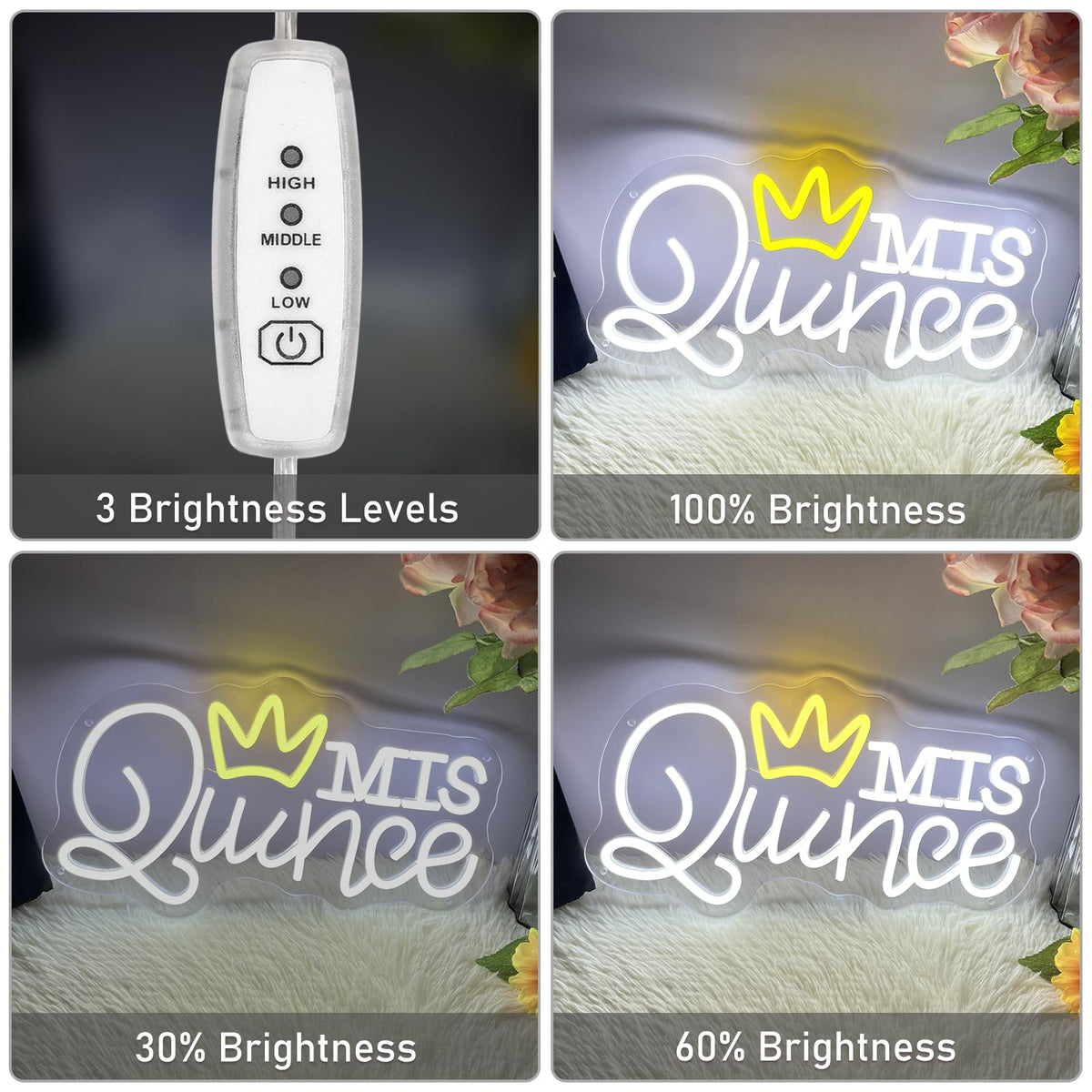 Mis Quince Neon Sign Cold White For Wall Decor Dimmable Led Sign Neon ...