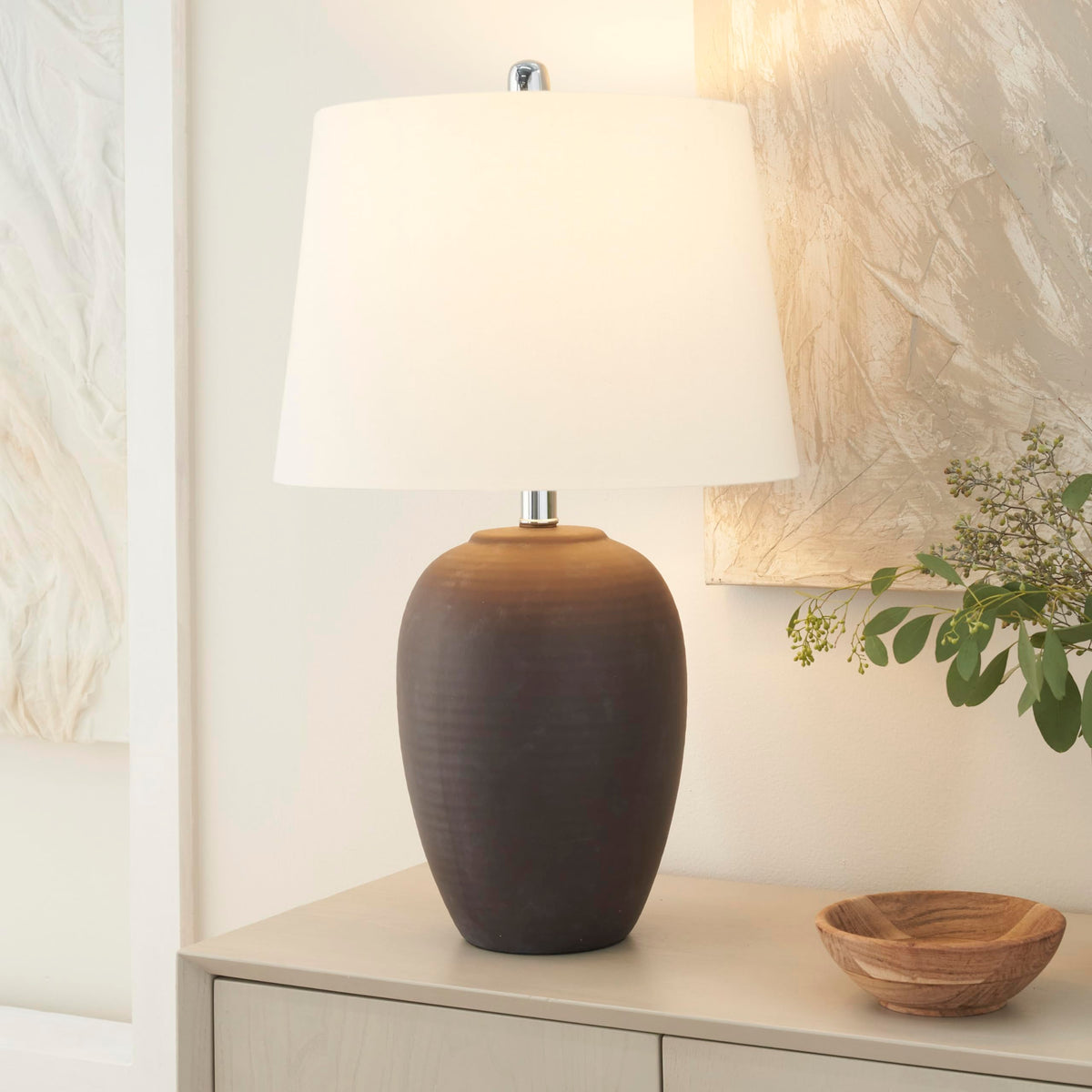 Nourison 23'' Eggplant Purple Ceramic Pot Table Lamp for Bedroom ...
