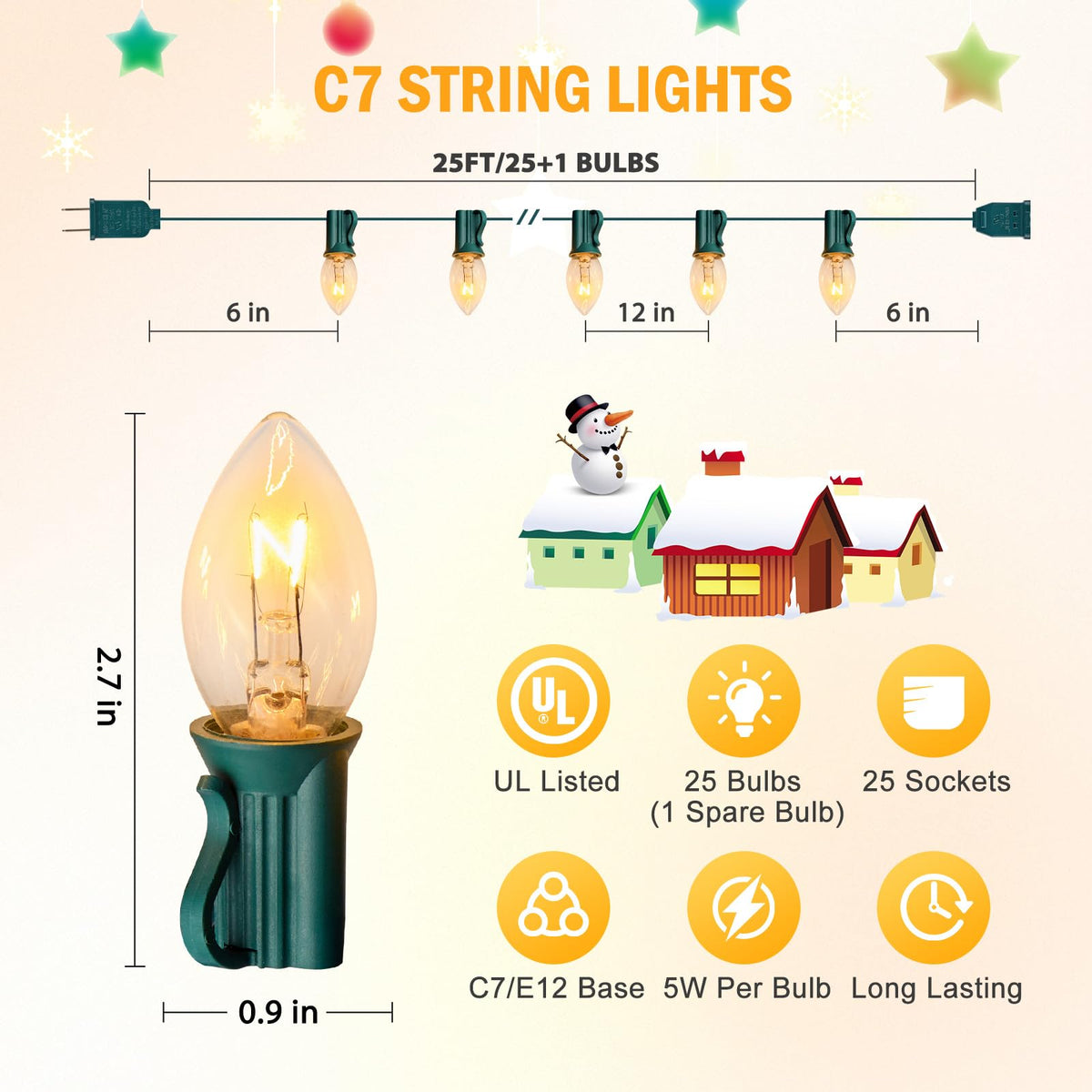 C7 Christmas String Light Set - 25FT C7 Vintage Christmas Tree Lights ...