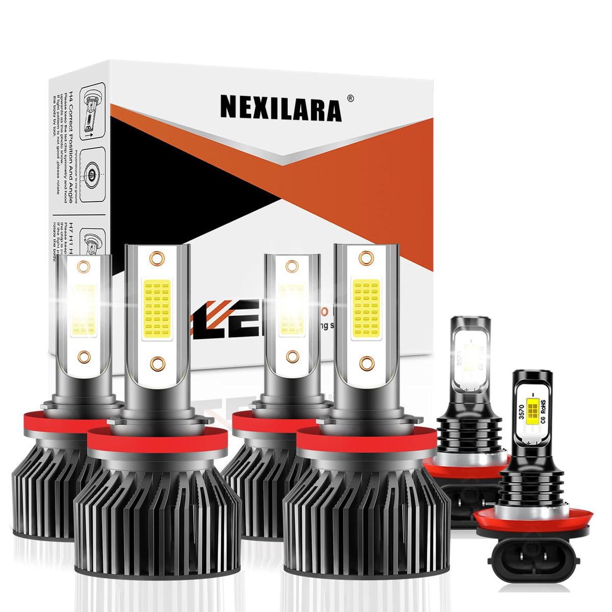 NEXILARA H11/H8/H9 LED Headlight and Fog Light Bulbs Combo, 600% Brigh ...