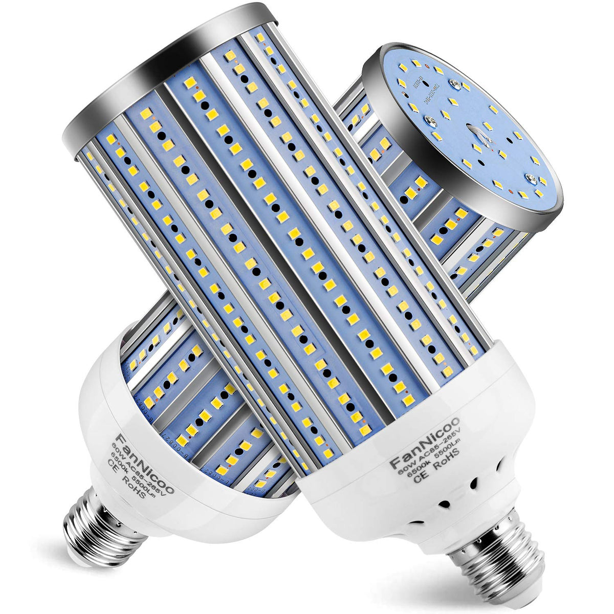 FanNicoo LED Corn Light Bulb 2 Pack, 500W Equivalent, 5500 Lumen, 6500 ...