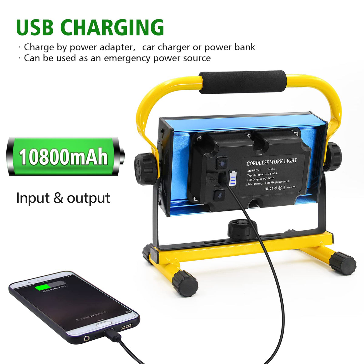 Tresda 100W Cob Rechargeable Work Light, 7000Lm Cordless Led Work Ligh ...