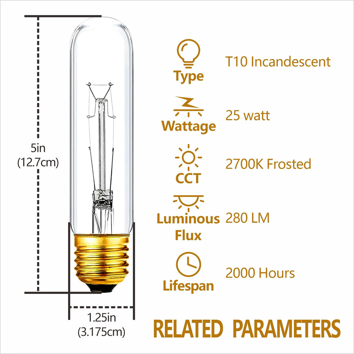 Mmbgjkg 25 Watt T10 Clear Tubular Incandescent Light Bulb, T10 Bulb,Vi ...