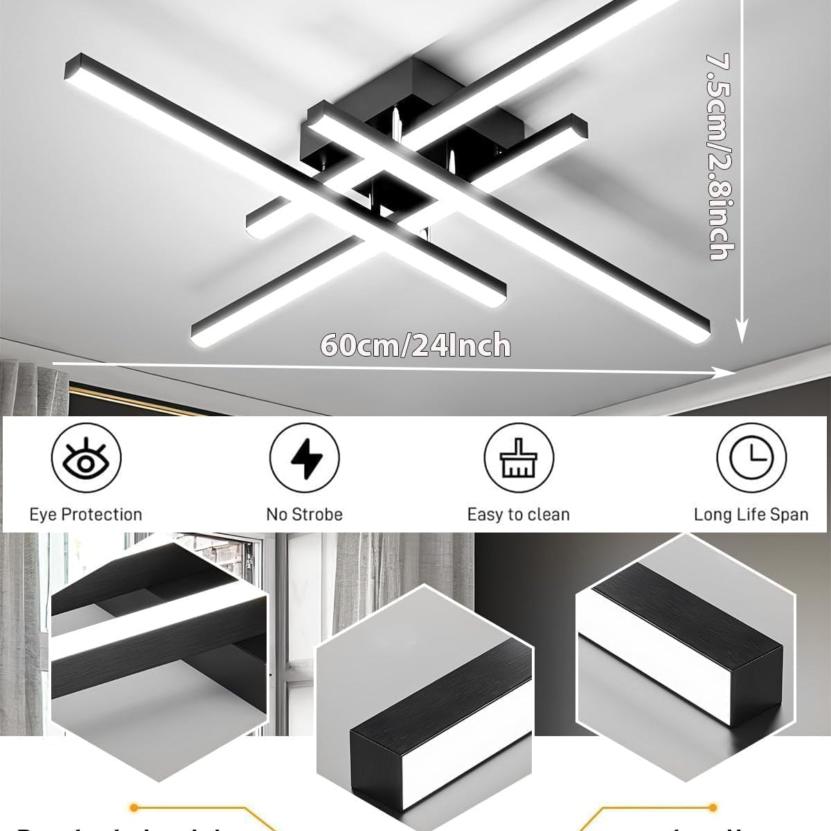 ANYTOP 32W LED Ceiling Light Fixture, 3 Color Dimmable, 24Inch, Alumin ...