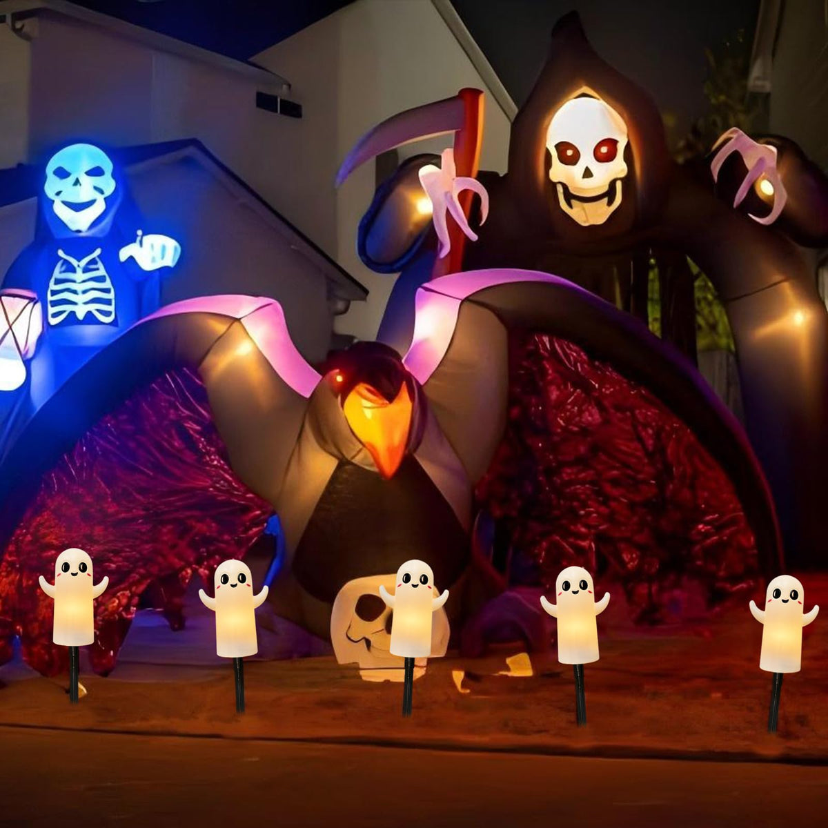 4 Pack Halloween Smiley Elves Pathway Lights, 7Ft Outdoor Halloween ...