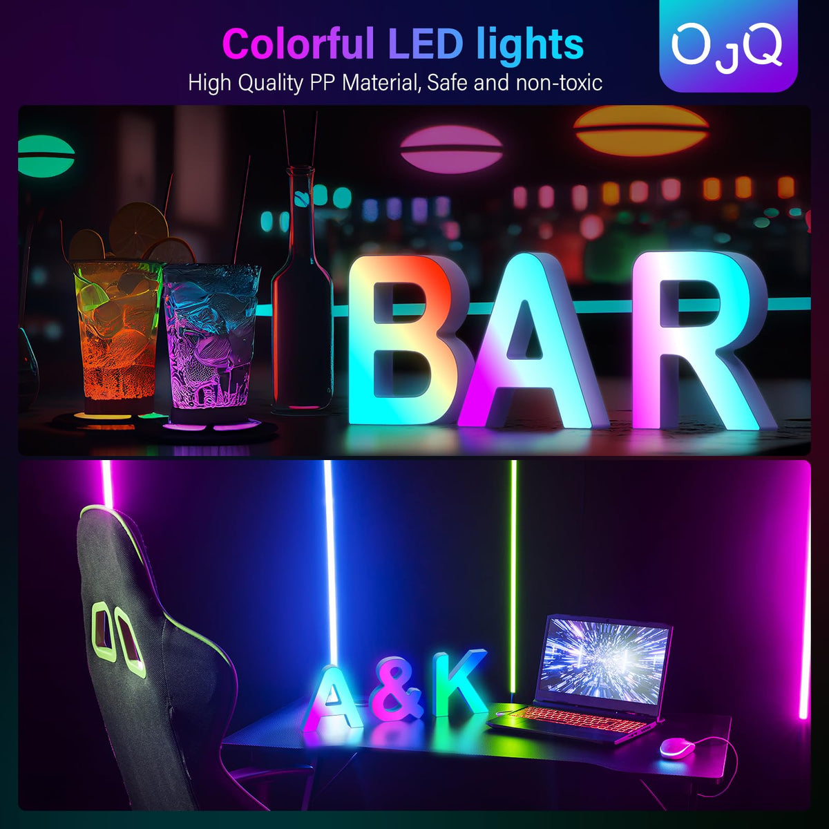 OJQ Light Up Letters LED - Colorful Alphabet Room Decor, Music Sync, M ...