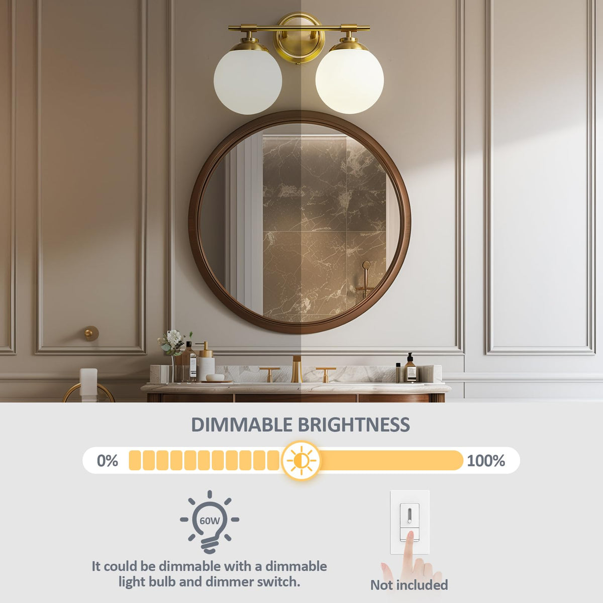Rayogale 24 Inch Gold Bathroom Vanity Light Fixtures, 3 Lights with Mi ...
