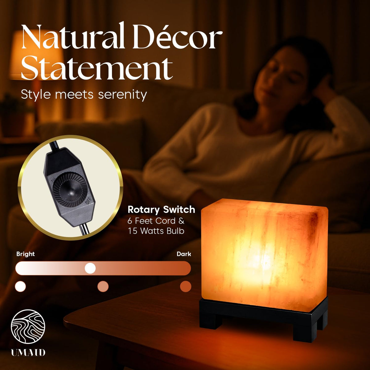 UMAID Himalayan Salt Lamp - Hand-Carved Pink Crystal, Wood Base, UL-Li ...