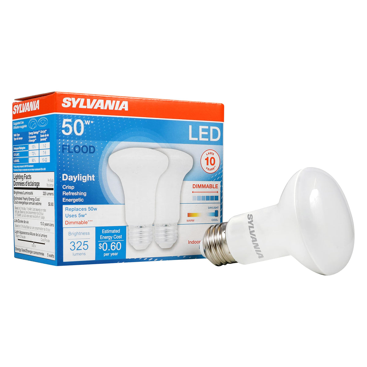 LEDVANCE Sylvania LED R20 Flood Light Bulb, Dimmable, 325 Lumens, 5000 ...