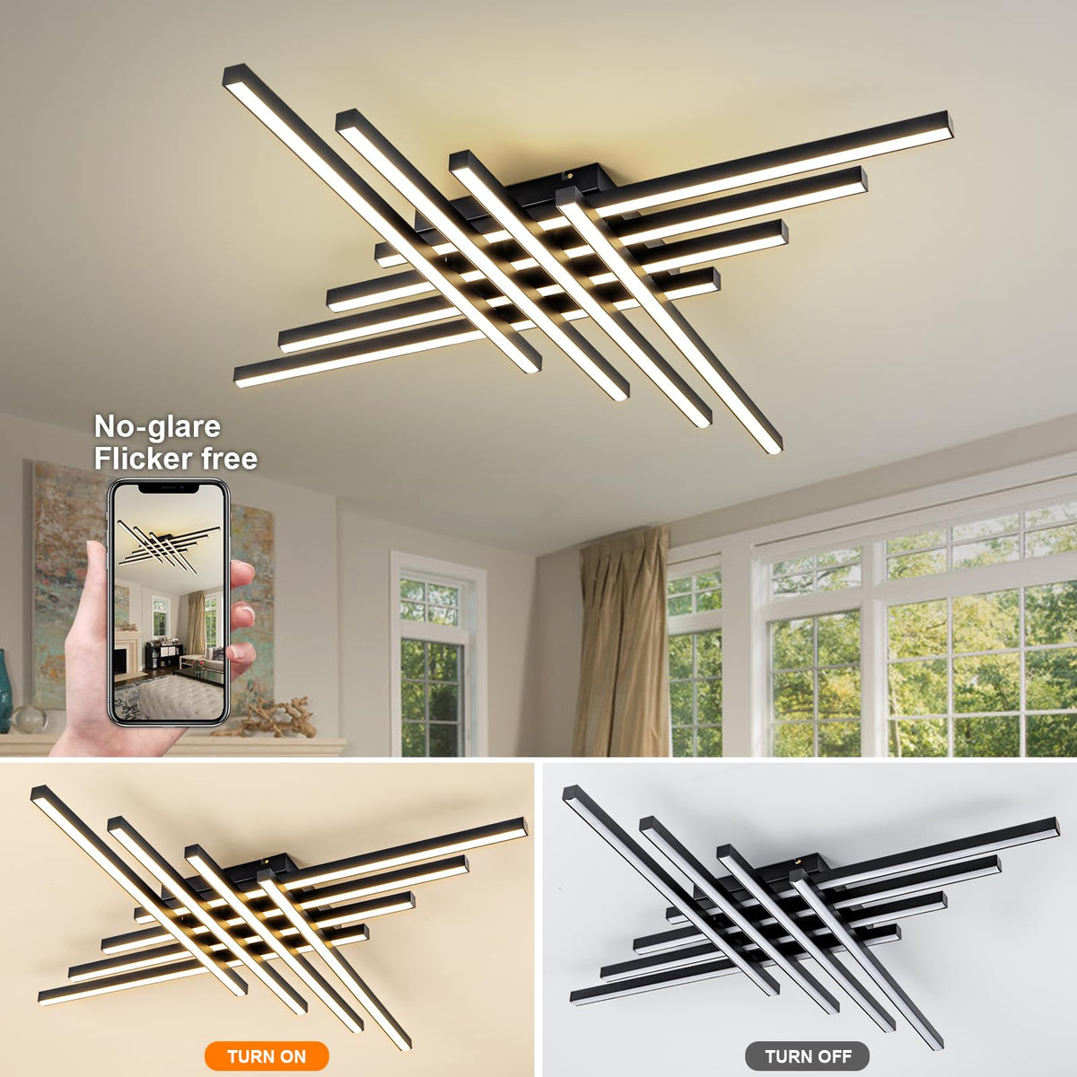 Jaymp Modern Ceiling Light With Remote, 45.7'' Black Sputnik Ceiling L ...