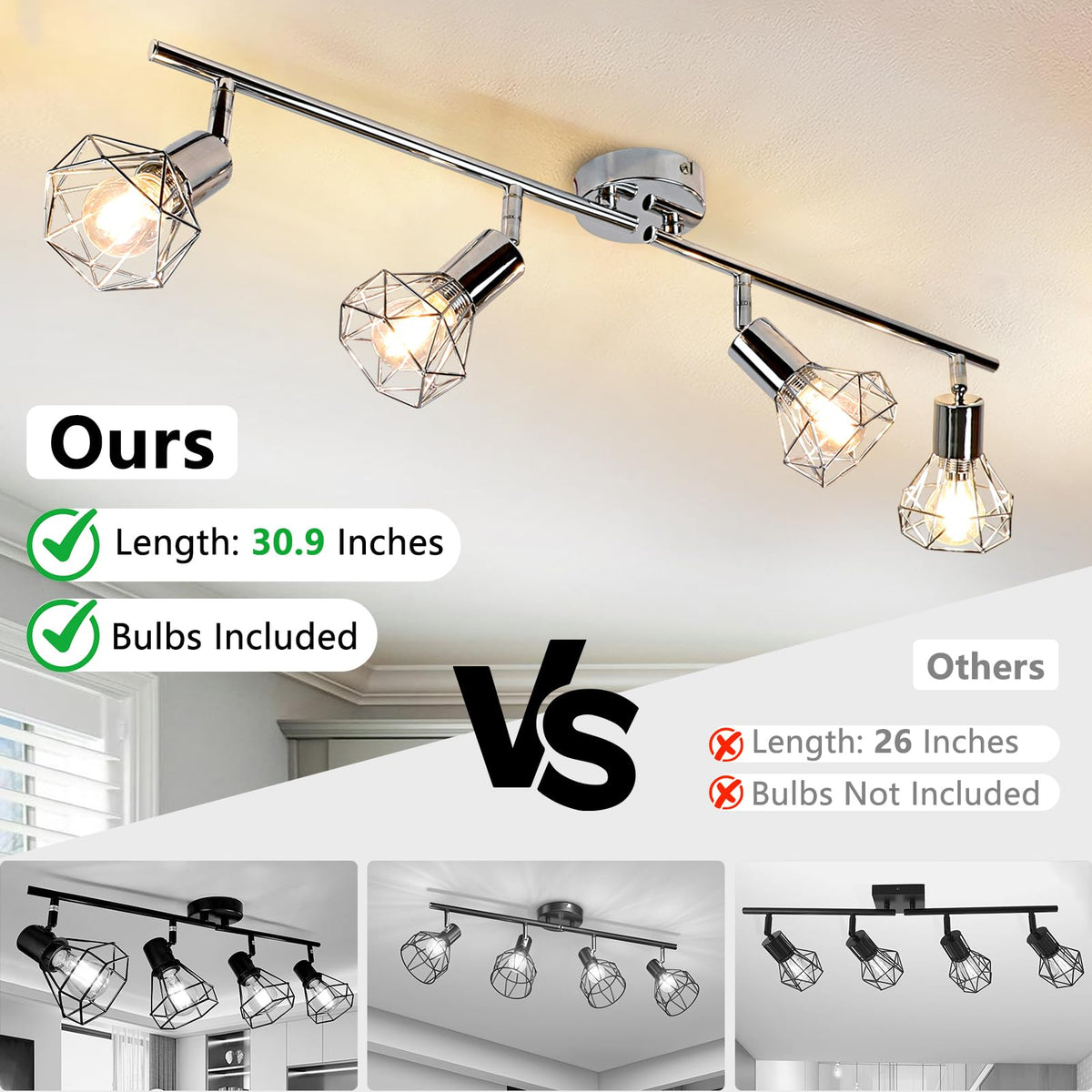 DLLT 4-Light Track Lighting Fixtures-Flexibly Rotatable Spotlight Ceil ...