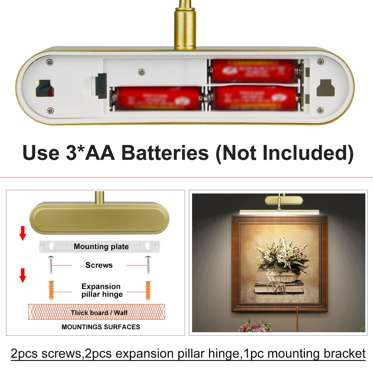 RAIFOOLLY Picture Light, Wireless Remote Control Art Light, Dimmable ...