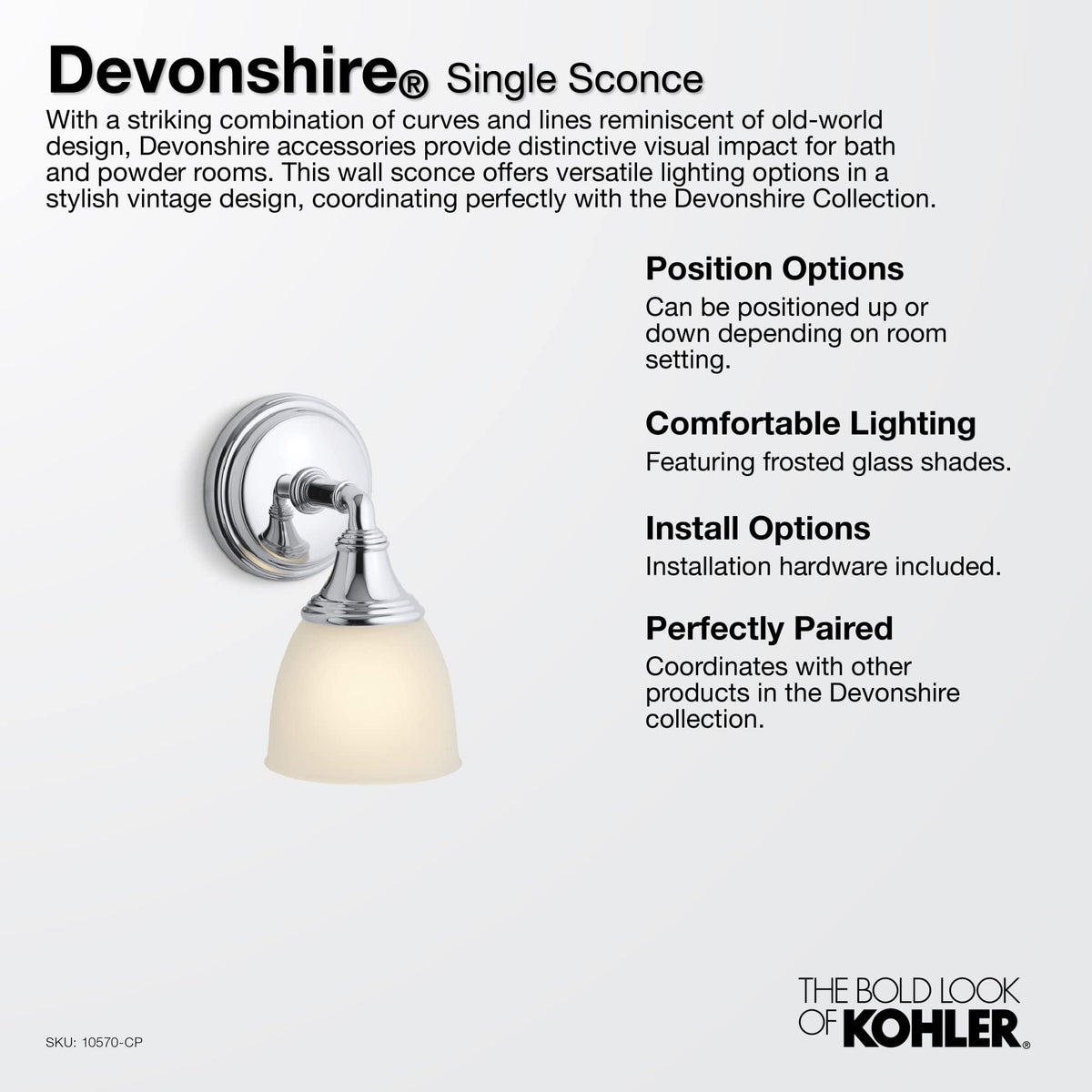 Kohler Devonshire Bathroom Vanity Light Fixture, Wall Sconce, 1 Light ...