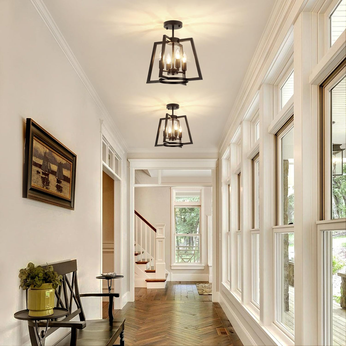 TOULMJ 4-Light Ceiling Light Fixture, Farmhouse Black Semi-Flush Mount ...