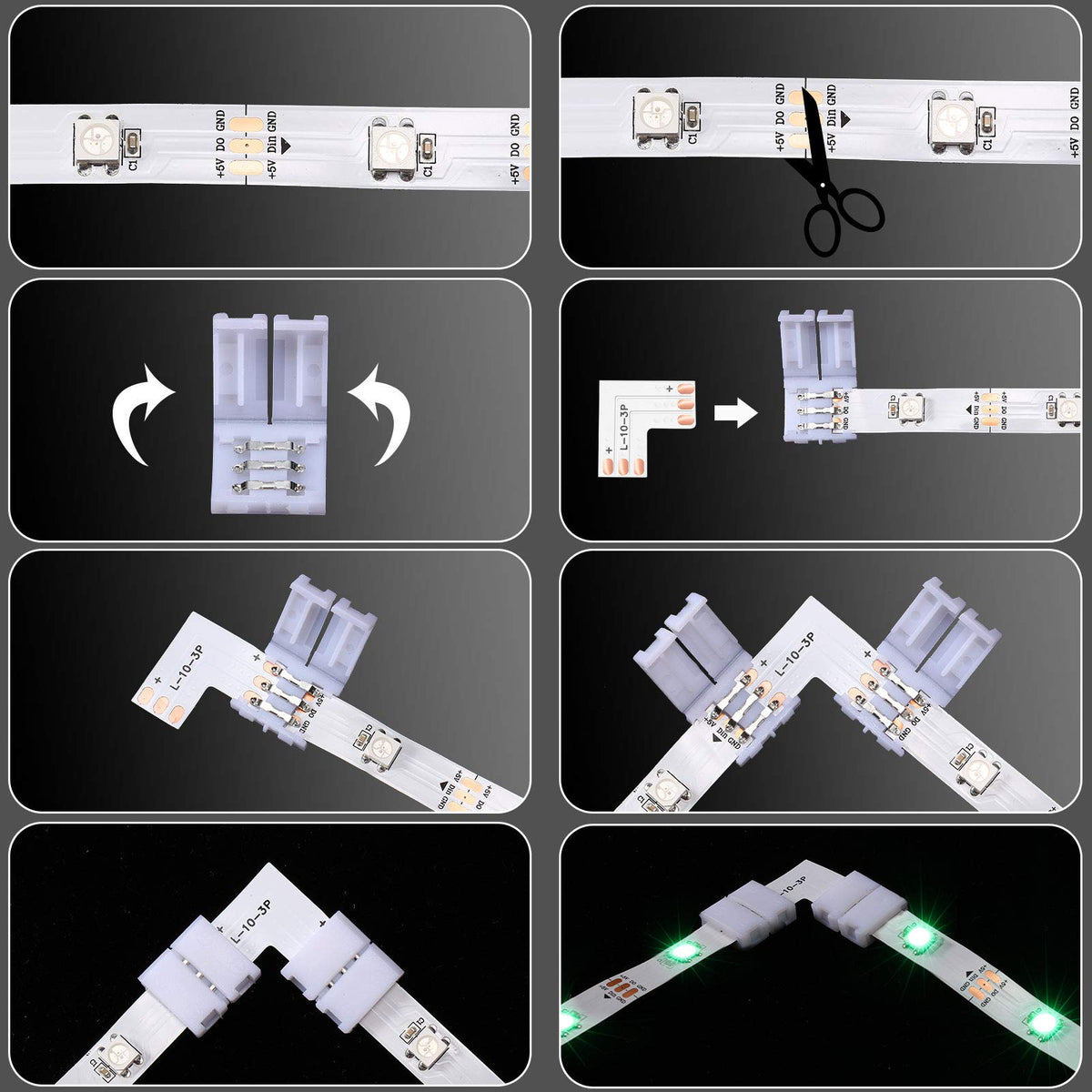 42 Pieces 3 Pin Led Strip Connector Solderless L Shape T Shape Led Str ...