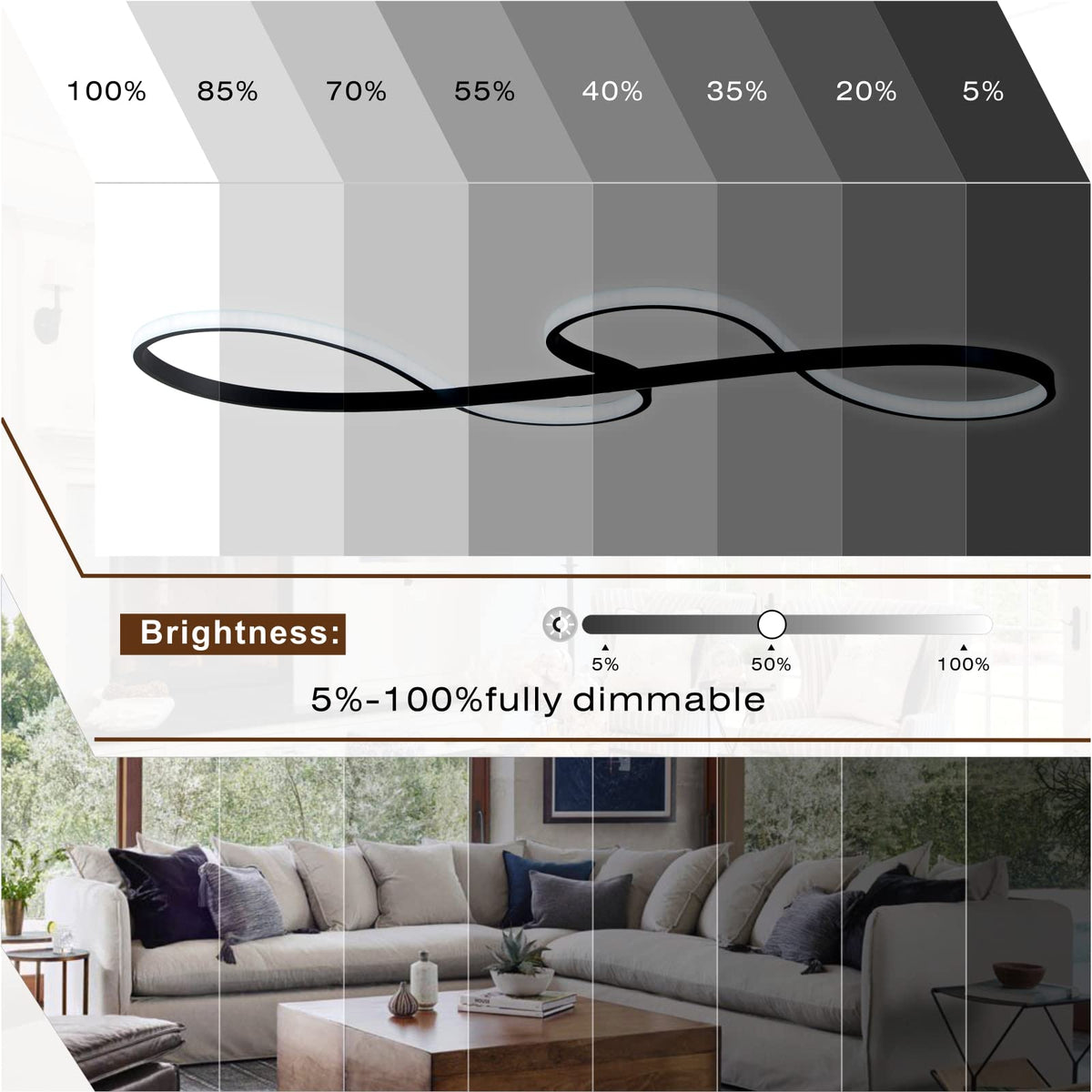 HiHiHomy Modern Dimmable Black Led Chandelier for Dining Room Light ...