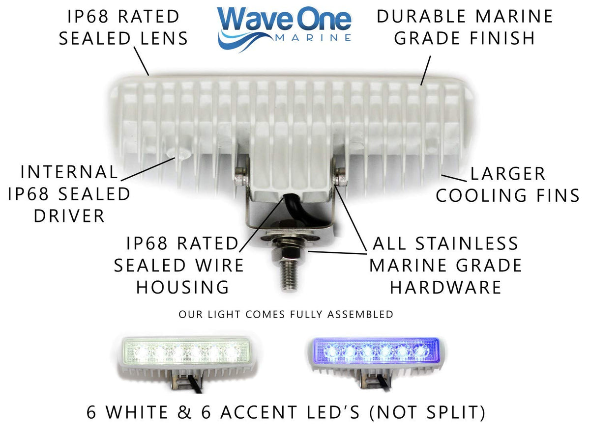 Wave One Marine Dual Color Led Boat Spreader Light Deck Flood Beam Sta ...