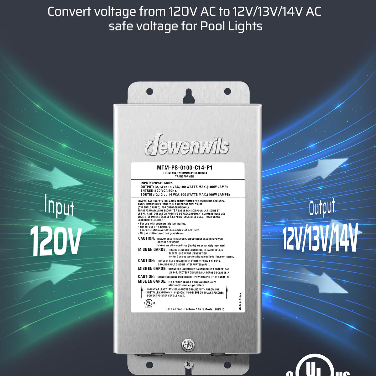 Dewenwils 100W Low Voltage Pool Light Transformer 120V Ac To 12V/13V/1 ...