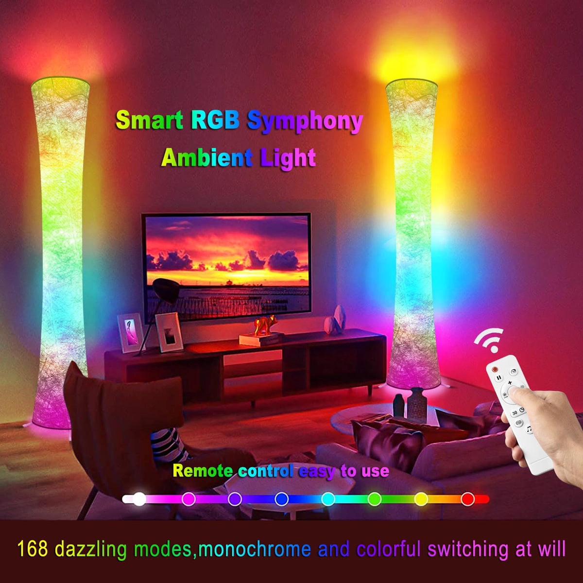 WORLD WIN Smart RGB LED Floor Lamp, 61'' Color Changing with Music Syn ...