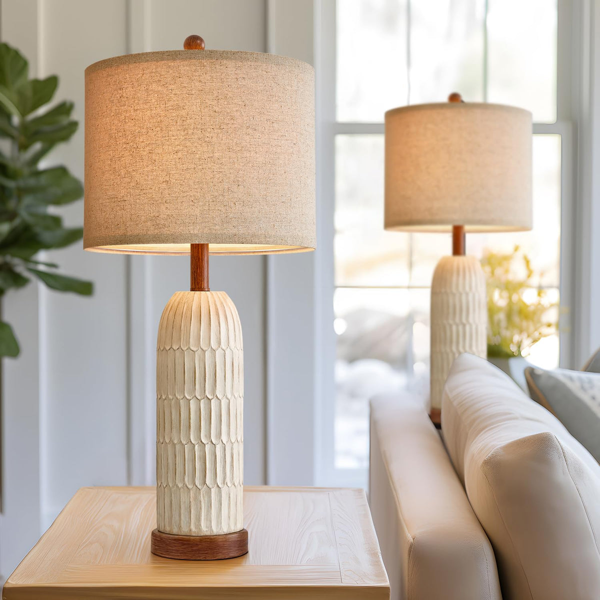 OYEARS 26.5" Table Lamp Set of 2 with USB Ports - Rustic Bedroom ...