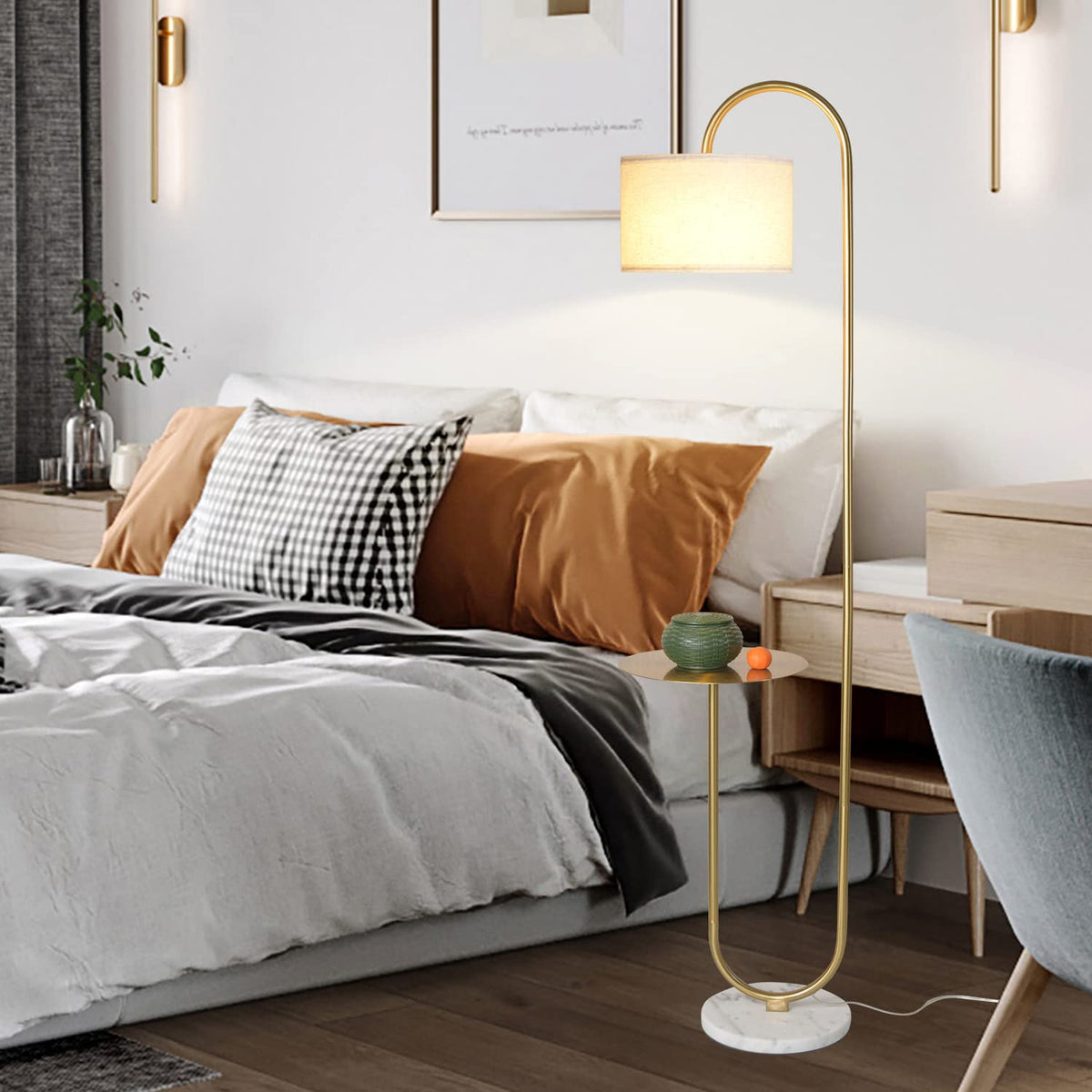 Hsyile KU300271 Arc Floor Lamp with Hanging Drum Shade for Living Room ...