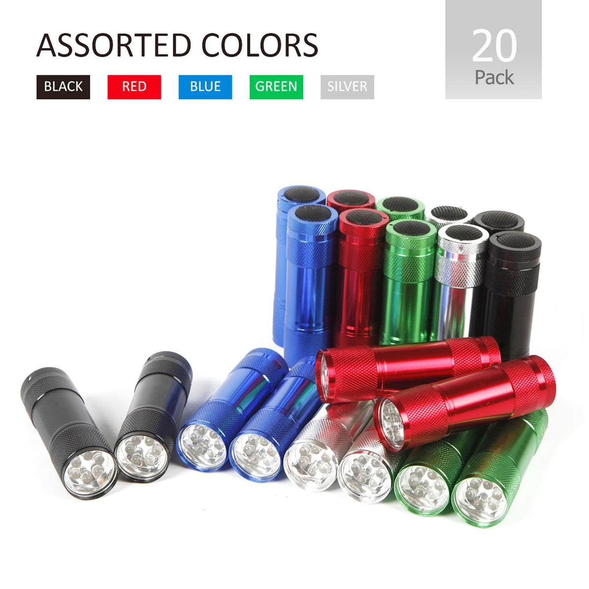 FASTPRO 20-Pack Aluminum Flashlights Set, 6-LED, Black, Model F00800 ...