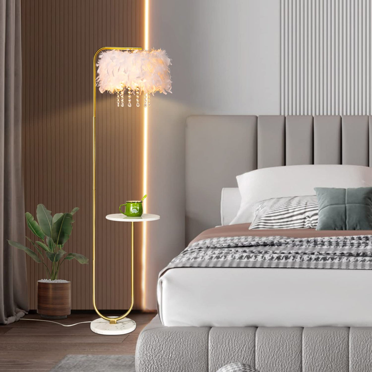 Beaysyty Unique Led White Feather Floor Lamp With Tray,Ostrich Feather ...