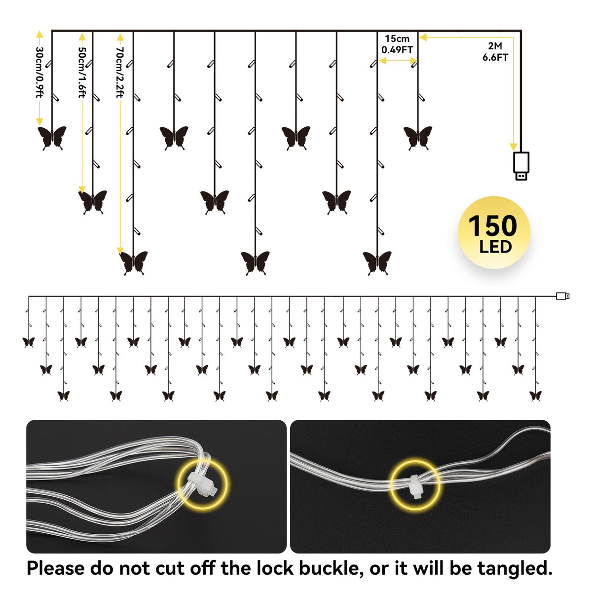 Dailyart Butterfly String Lights, 150 LED 20.9FT Butterfly Curtain ...