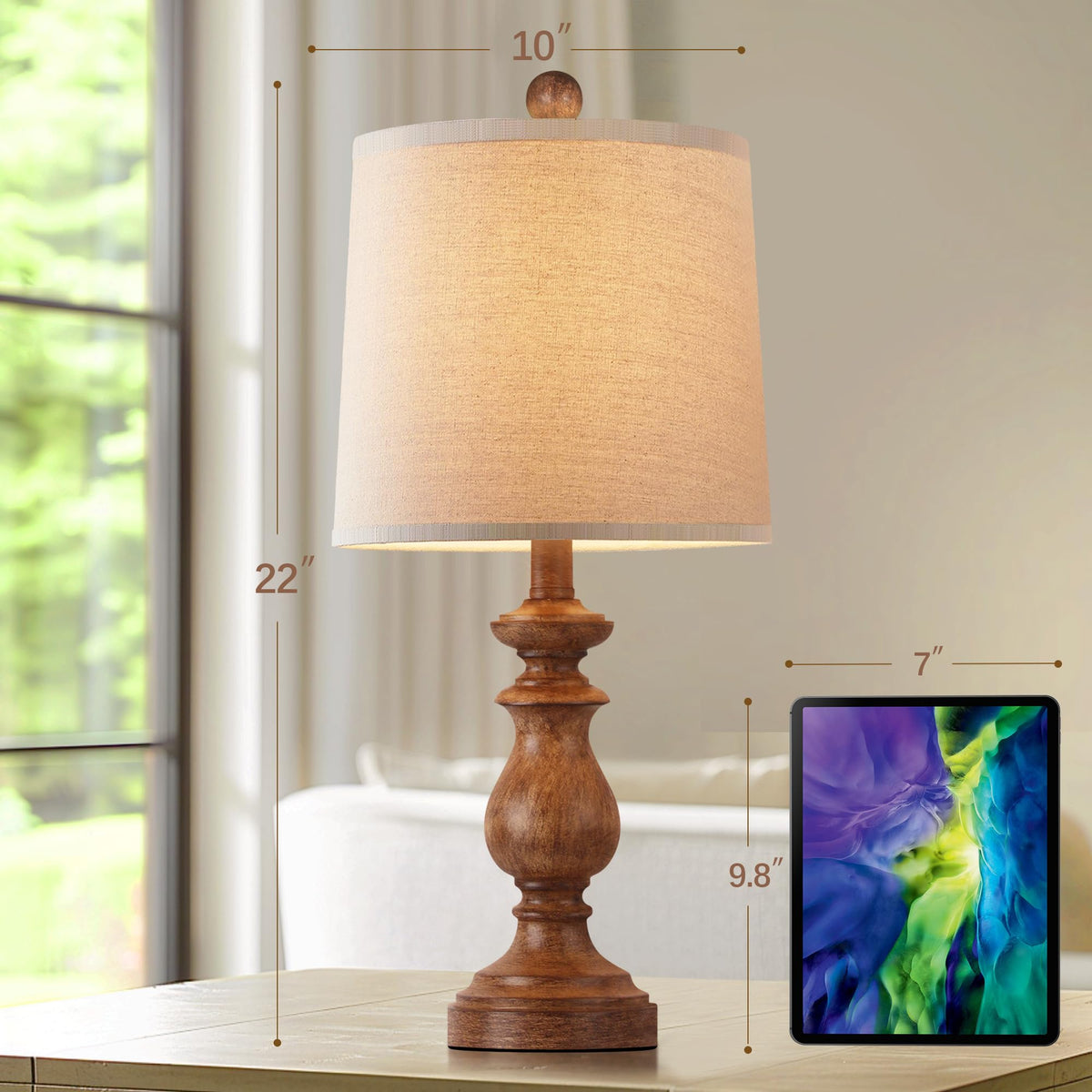 PARTPHONER Traditional Table Lamp Set of 2, 22in Bedside Desk Lamps, R ...