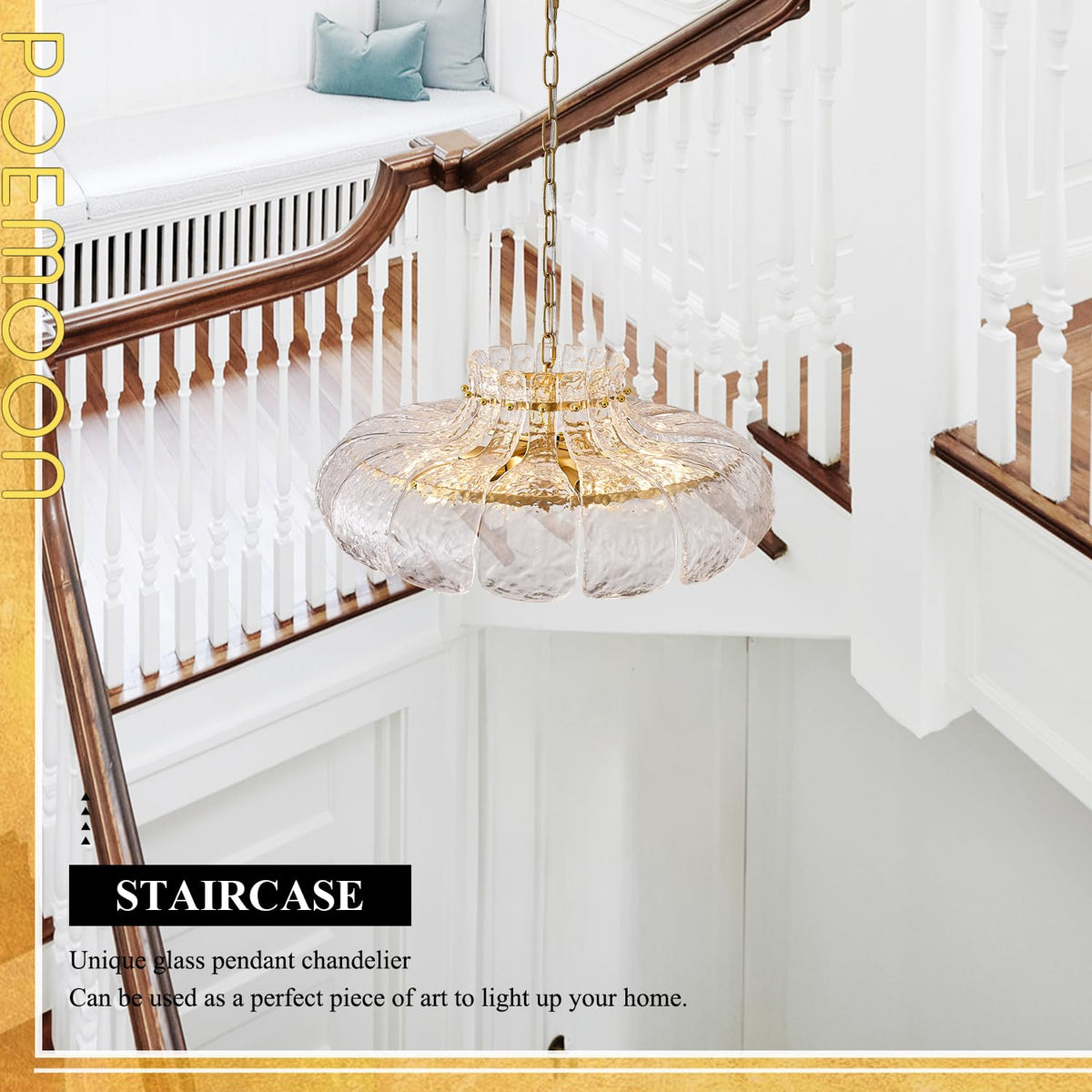 Poemoon 8-Light Modern Glass Chandelier, 21.6" Gold Pendant Lighting f ...