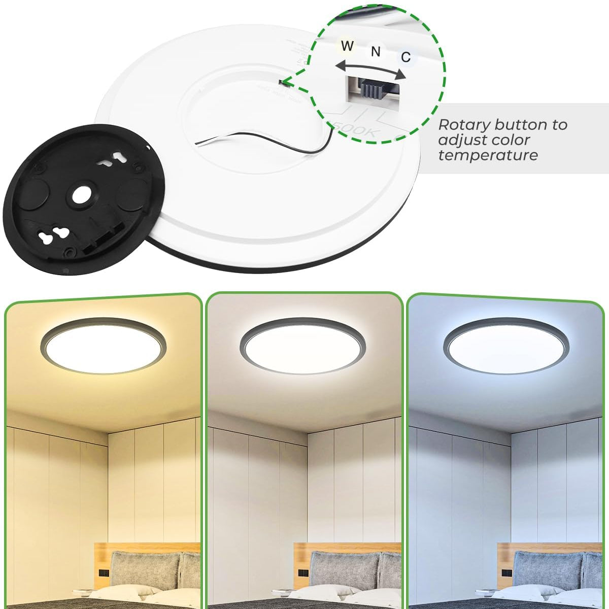 zemty Black LED Flush Mount Ceiling Light - 12 Inch 28W 3200lm LED ...
