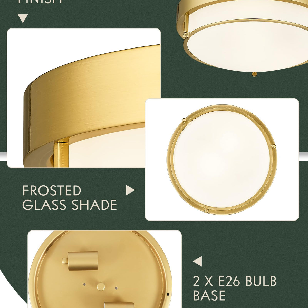Cargifak 12 Inch Flush Mount Light Fixture, 2-Light Polished Gold Ceil ...