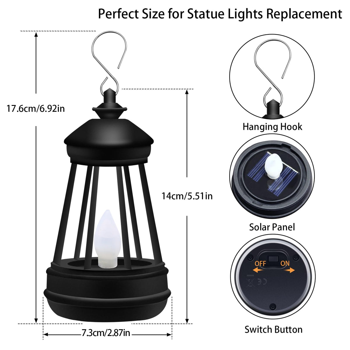 Stadeco Mini Solar Lantern - Waterproof Hanging Light, Black, Plastic ...