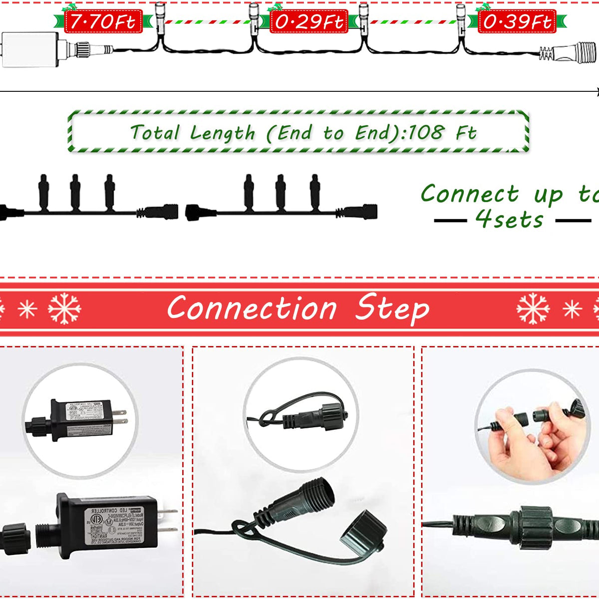 realization Christmas Lights Outdoor 108FT 300 LED Cool White Waterpro ...