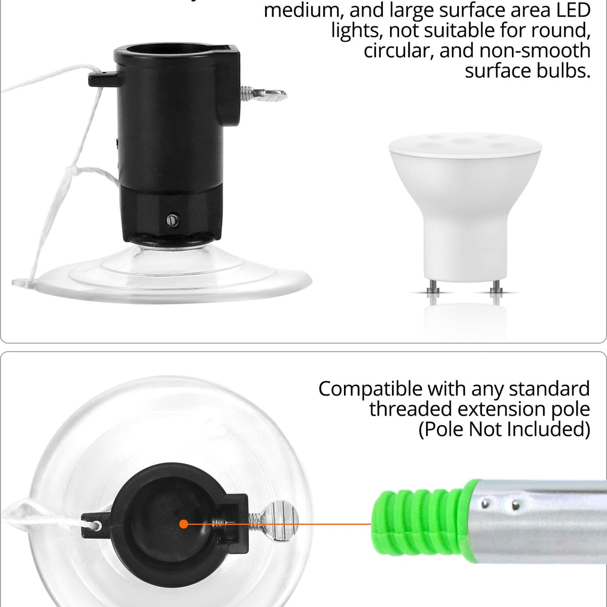 QWORK Light Bulb Changer Kit - 3 Piece Set, Extension Pole Compatible ...