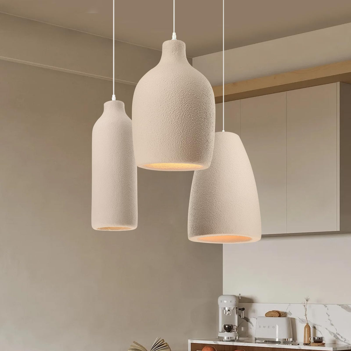 JAYMP Wabi Sabi Pendant Light, E26 Base, Polystyrene, D18×H50cm, Light ...