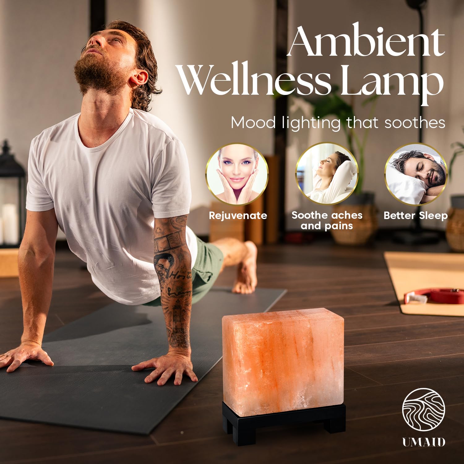 UMAID Himalayan Salt Lamp - Hand-Carved Pink Crystal, Wood Base, UL-Li ...