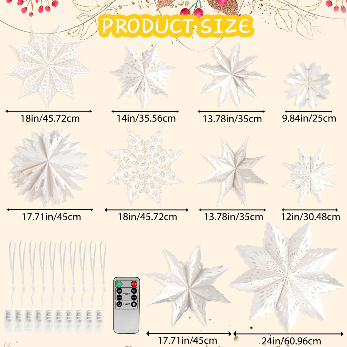 OuMuaMua 10 Pcs Christmas Paper Snowflake Lanterns - Large White Star ...