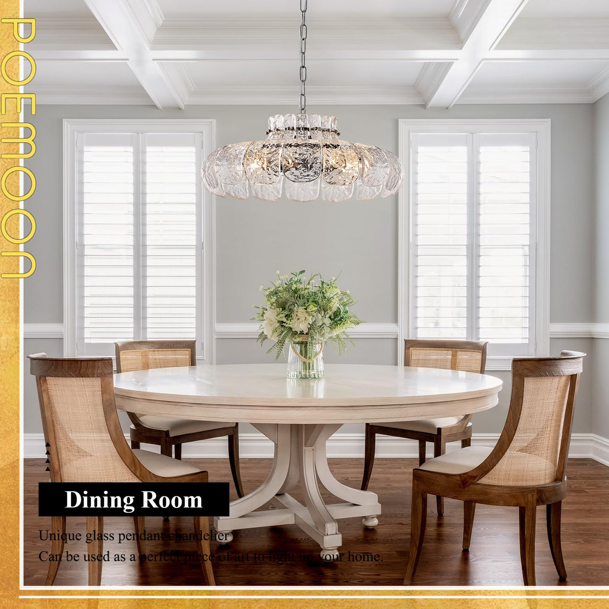 Poemoon Modern Chrome Glass Chandelier, 8-Light, 21.6" Water Ripple De ...