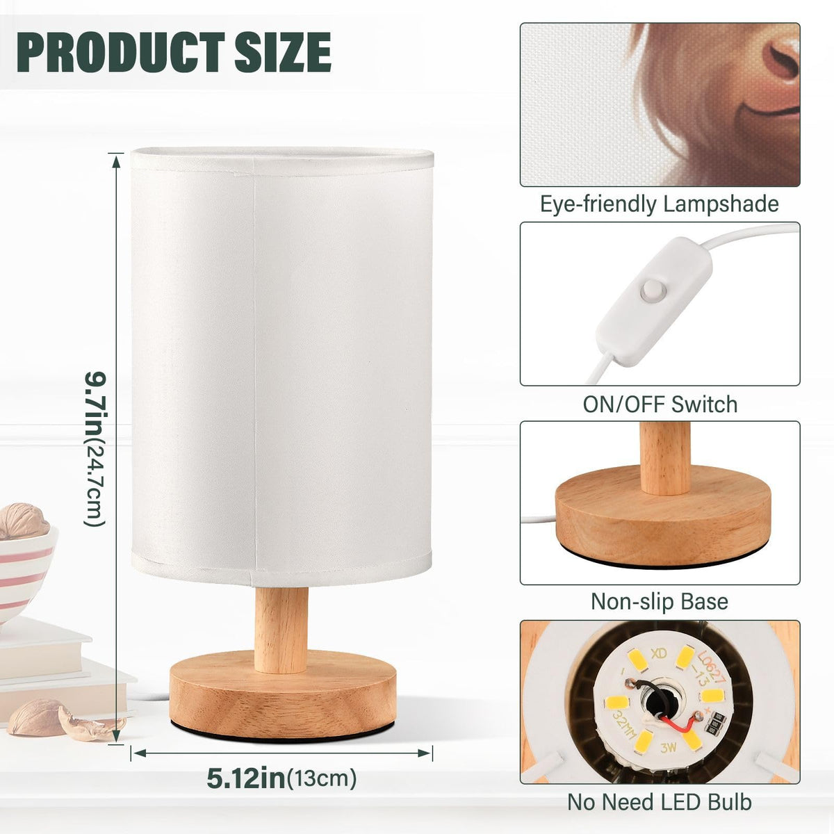 Oarencol Bedside Table Lamp Cute Highland Cow Animal Nightstand Lamp ...
