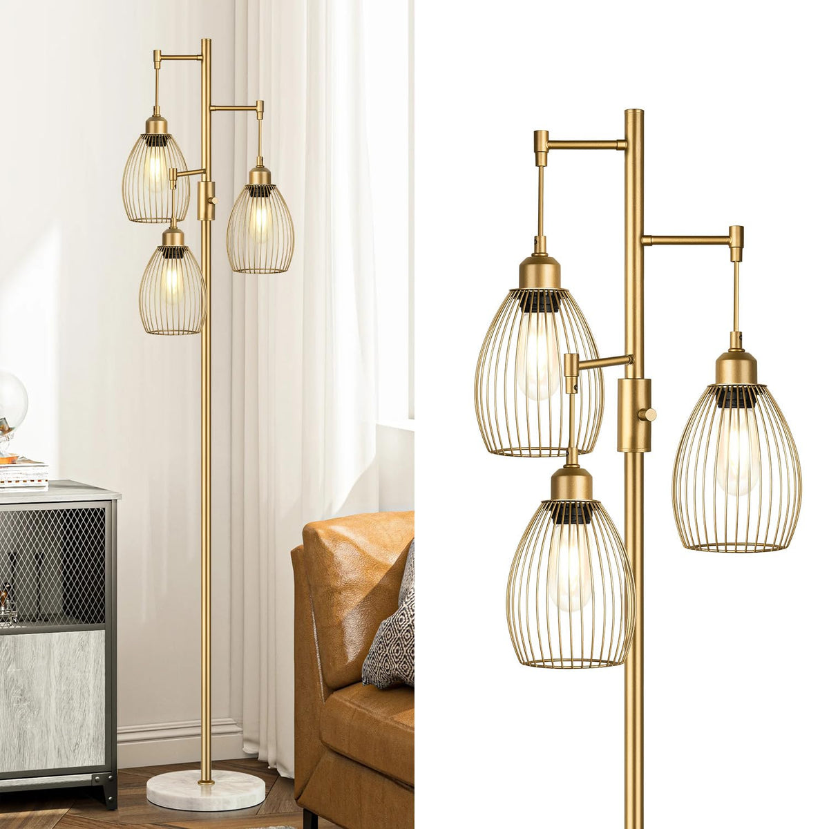 Torondo Dimmable Floor Lamp, Industrial Metal Design, 70in Gold-Marble ...