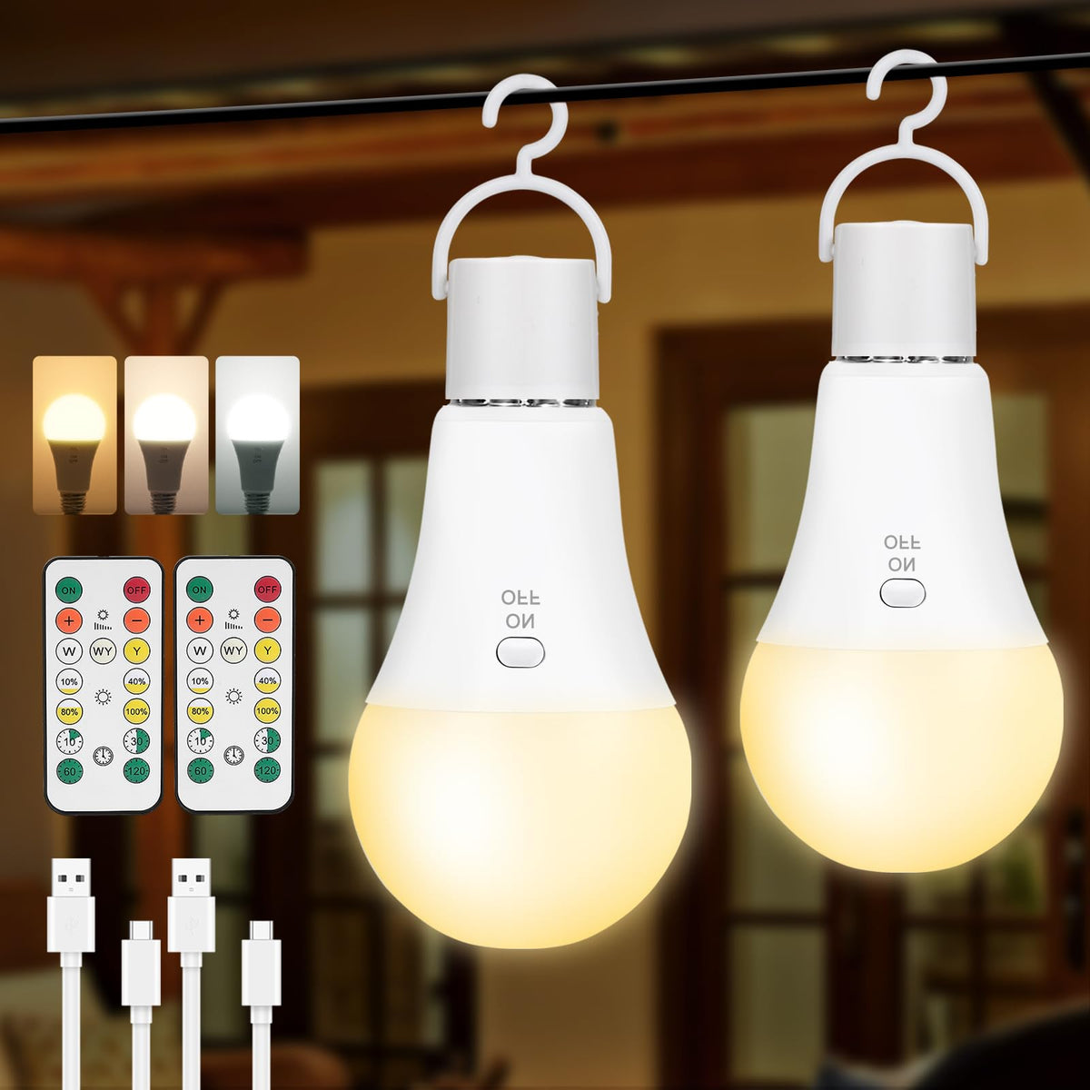 Kimjo 2 Pack Rechargeable Light Bulbs - Battery Operated, Remote Contr ...