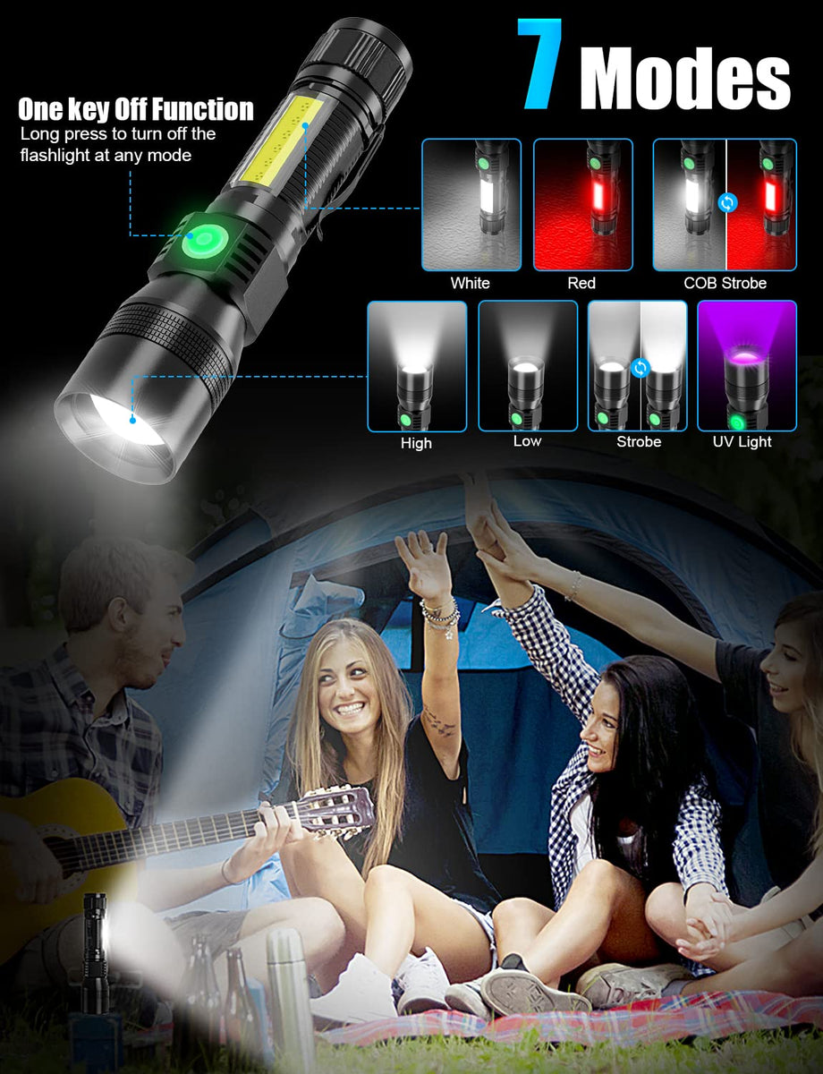 Vnina UV Rechargeable Tactical Flashlights, 1000 Lumens, 5.71" Blackli ...