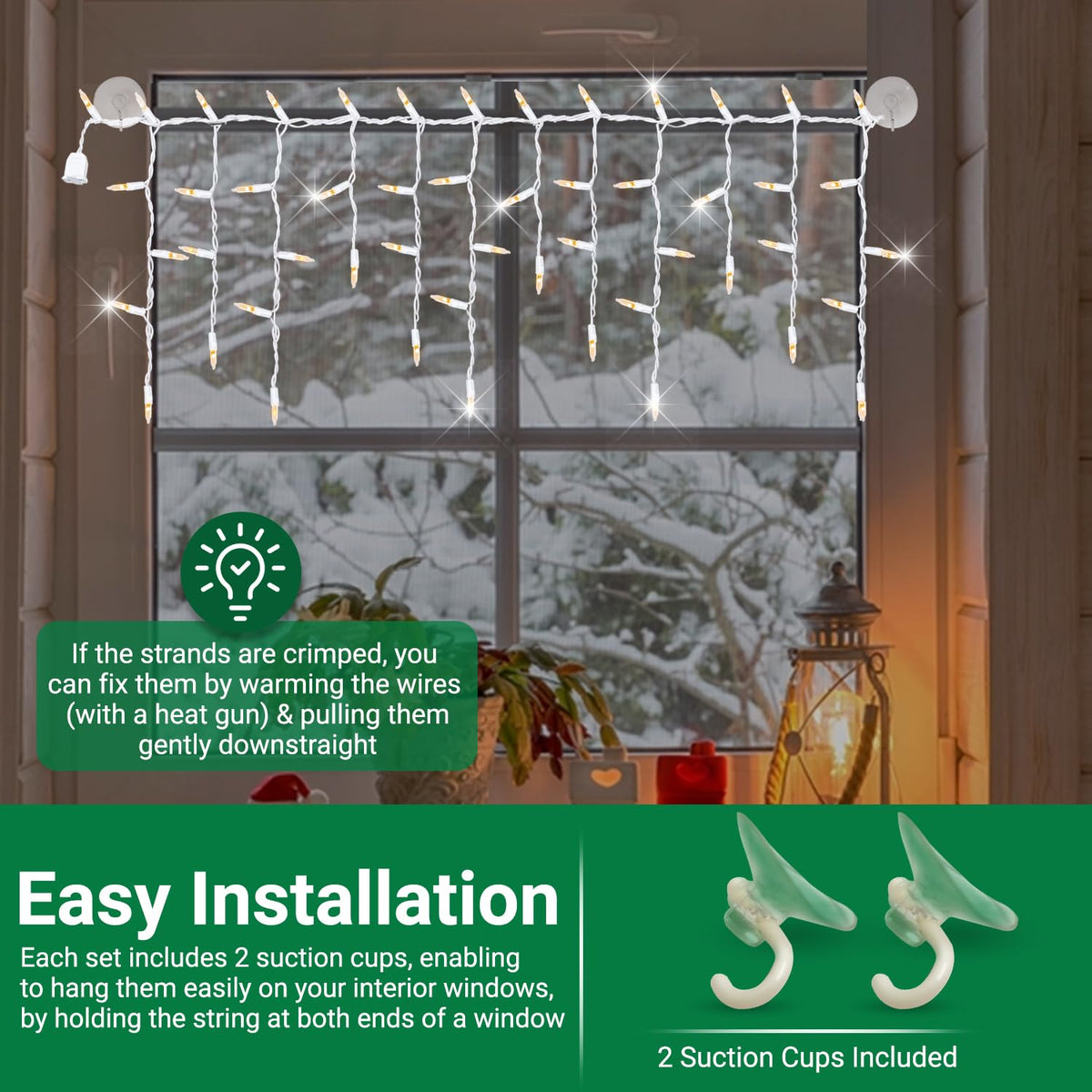 Tupkee Twinkle Window Icicle Lights - 50 Clear Bulbs, 3 Feet, Indoor/O ...