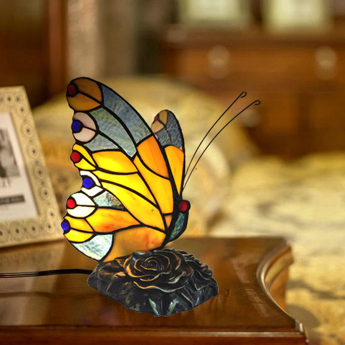 FUMAT Bedside Table Lamp LED Tiffany Table Lamps Yellow Butterfly ...