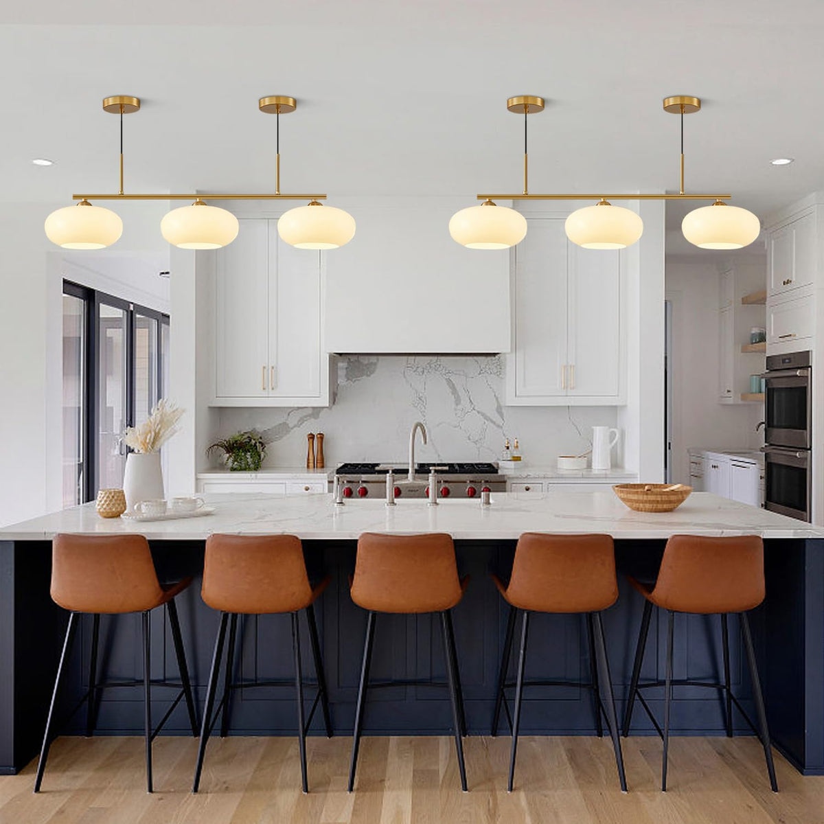KCO 3 Light Linear Pendant Lighting Milk Glass Brass Gold Modern Chand ...