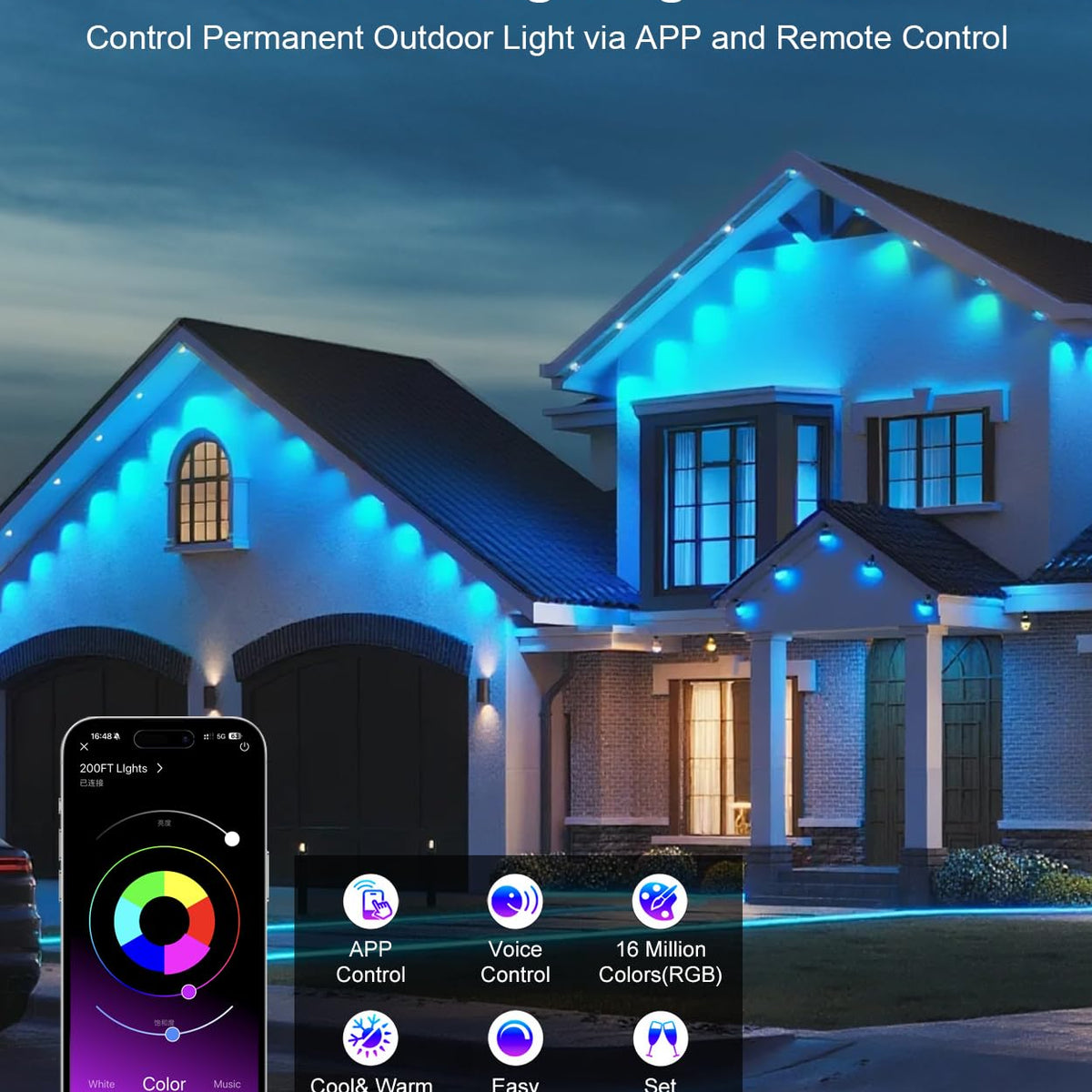 Fussion 400FT Smart RGB LED Outdoor Lights, IP67 Waterproof, Remote Co ...